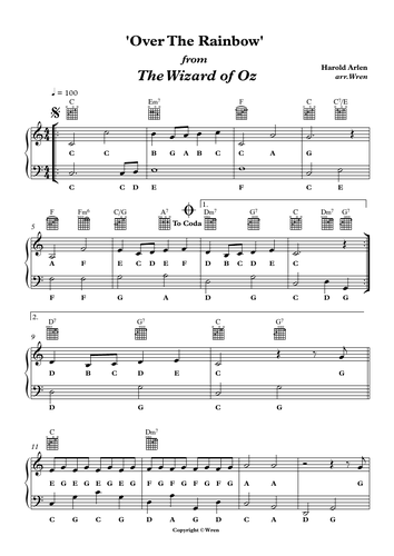 "OVER THE RAINBOW" (EASY ARRANGEMENT) | Teaching Resources