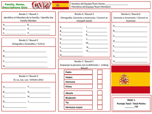 Family Home Descriptions Spanish MFL Quiz | Teaching Resources