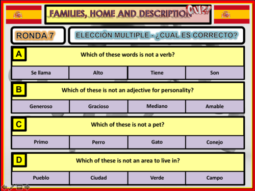 Family Home Descriptions Spanish MFL Quiz | Teaching Resources
