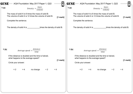 Density, Mass & Volume - GCSE Questions - Foundation - AQA | Teaching ...