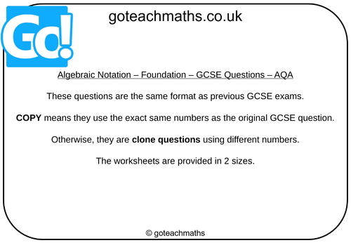Algebra: Notation - GCSE Questions - Foundation - AQA | Teaching Resources Algebra: Notation - GCSE Questions - Foundation - AQA | Teaching Resources