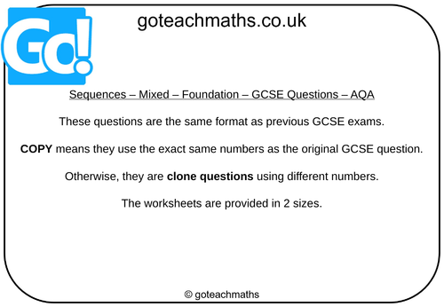 Sequences - GCSE Questions - Foundation - AQA | Teaching Resources Sequences - GCSE Questions - Foundation - AQA | Teaching Resources
