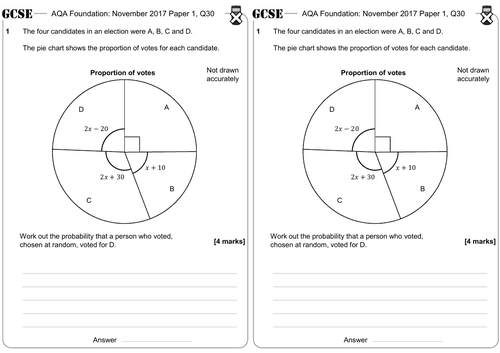 Pie Charts - GCSE Questions - Foundation - AQA | Teaching Resources Pie Charts - GCSE Questions - Foundation - AQA | Teaching Resources