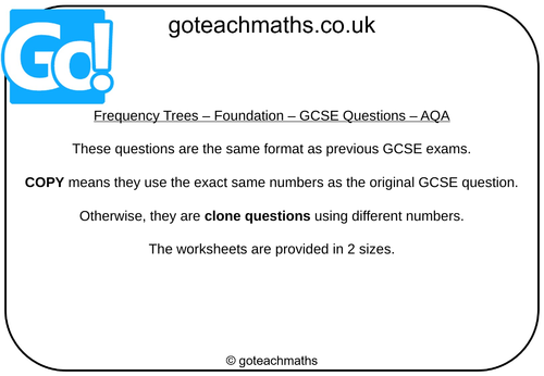 Frequency Trees - GCSE Questions - Foundation - AQA | Teaching Resources Frequency Trees - GCSE Questions - Foundation - AQA | Teaching Resources