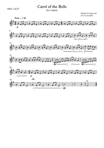 Carol of the Bells (for 3 instruments) | Teaching Resources
