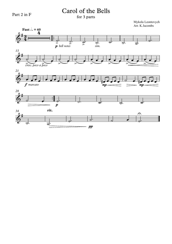 Carol of the Bells (for 3 instruments) | Teaching Resources