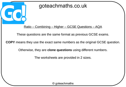 Combining Ratios - GCSE Questions - Higher - AQA | Teaching Resources Combining Ratios - GCSE Questions - Higher - AQA | Teaching Resources