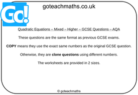 Mixed Methods to Solve Quadratic Equations - GCSE Questions - Higher ...