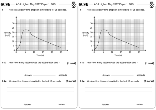 Velocity Time Graphs Gcse Questions Higher Aqa Teaching Resources
