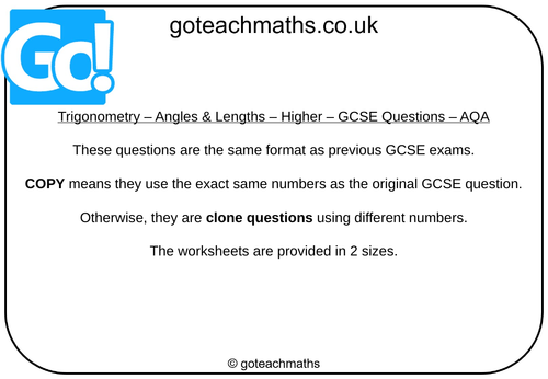 Trigonometry - GCSE Questions - Higher - AQA | Teaching Resources Trigonometry - GCSE Questions - Higher - AQA | Teaching Resources
