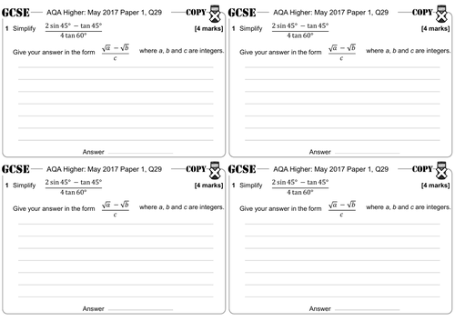 Trigonometry Without a Calculator - GCSE Questions - Higher - AQA ... Trigonometry Without a Calculator - GCSE Questions - Higher - AQA ...