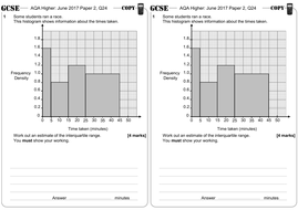 Histograms - GCSE Questions - Higher - AQA | Teaching Resources