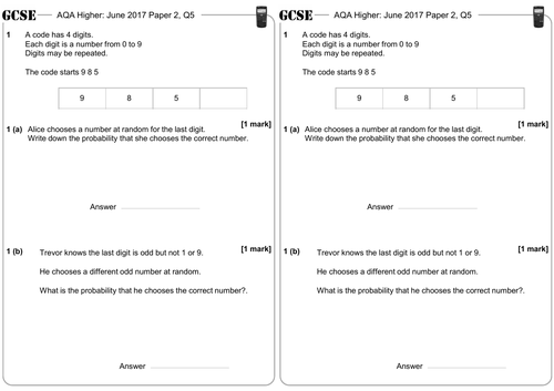Probability Questions - GCSE Questions - Higher - AQA | Teaching Resources Probability Questions - GCSE Questions - Higher - AQA | Teaching Resources