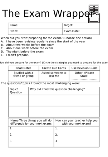 Exam Wrapper - all subjects | Teaching Resources