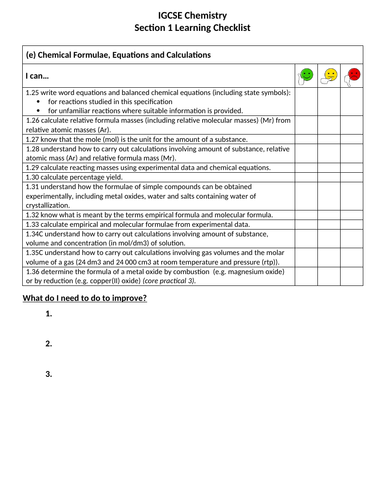IGCSE Chemistry Section 1 - Learning Checklists Per Topic | Teaching ...