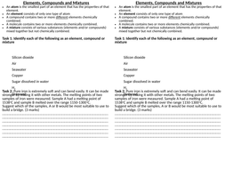 IGCSE Chemistry - Elements, compounds and mixtures worksheet with ...