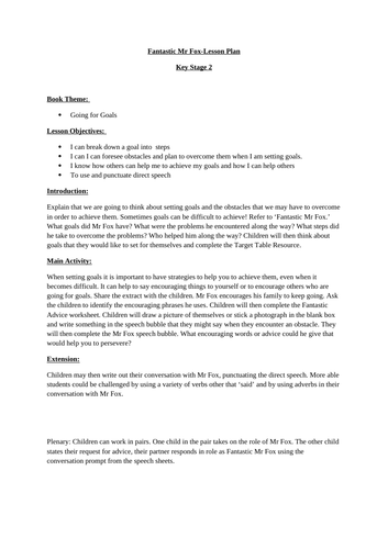 Fantastic Mr Fox-Going for Goals PSHE | Teaching Resources
