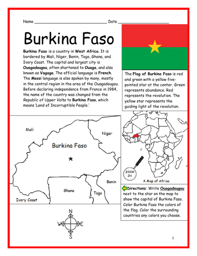 BURKINA FASO - Introductory Geography Worksheet | Teaching Resources