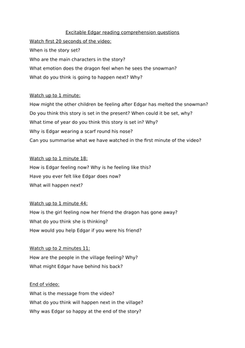 Excitable Edgar Reading comprehension- John Lewis Advert 2019 ...