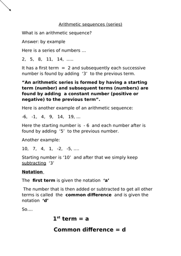 Arithmetic sequences | Teaching Resources
