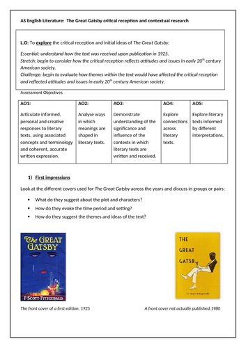 The Great Gatsby AQA A-level SOW | Teaching Resources
