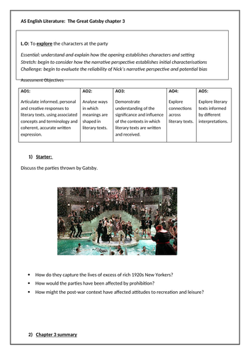 The Great Gatsby AQA A-level SOW | Teaching Resources