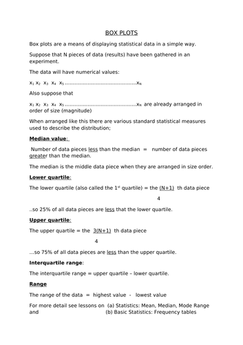 Box plots (9-1) | Teaching Resources