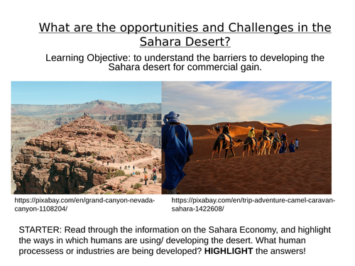 GCSE Geography, Climatic Challenges and Opportunities in the Sahara ...