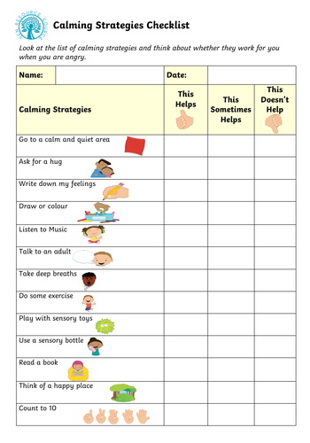 Calming Strategies Checklist | Teaching Resources