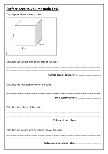 Surface Area to Volume Ratio Differentiated Worksheet | Teaching Resources