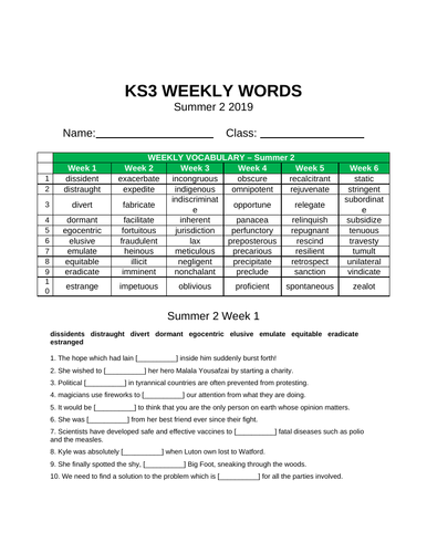 KS3 Vocabulary teaching & HW Pack 6 | Teaching Resources