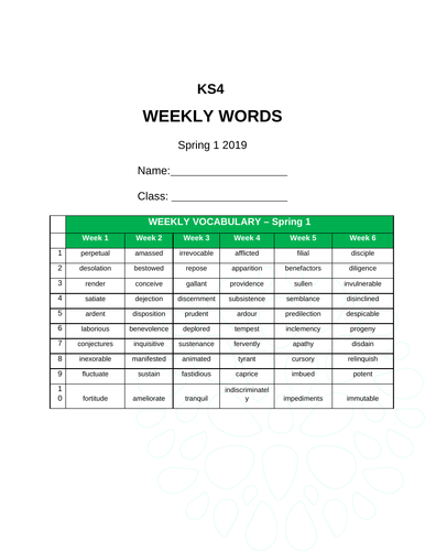 KS4 Vocabulary teaching & HW Pack 3 | Teaching Resources