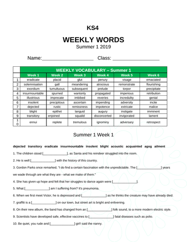 KS4 Vocabulary teaching & HW Pack 5 | Teaching Resources