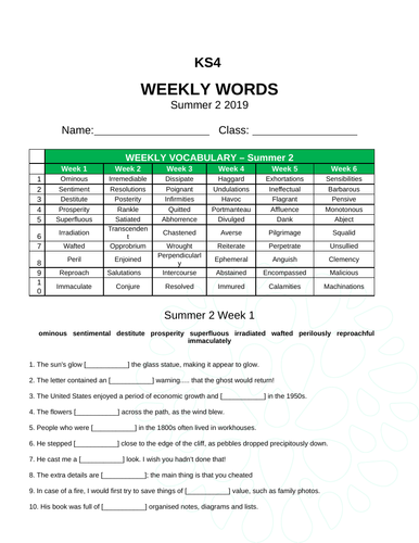 KS4 Vocabulary teaching & HW Pack 6 | Teaching Resources