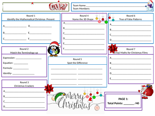 Maths Christmas Quiz | Teaching Resources