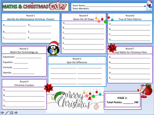Maths Christmas Quiz | Teaching Resources