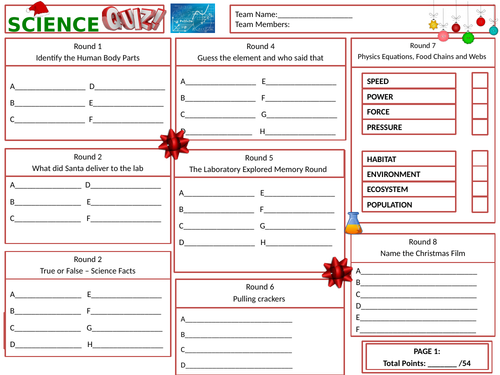 Science Christmas Quiz | Teaching Resources