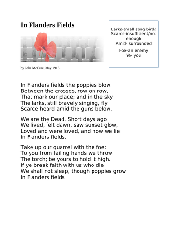In Flanders Field for year 7 | Teaching Resources