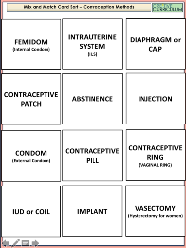 Contraception Card Sort PSHE | Teaching Resources