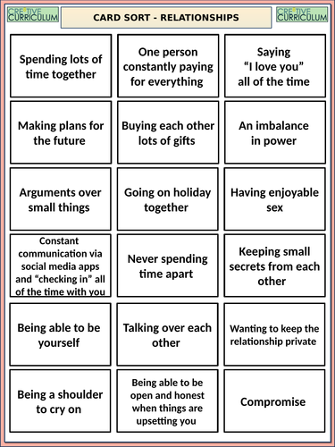 Positive Relationship Card Sort PSHE | Teaching Resources