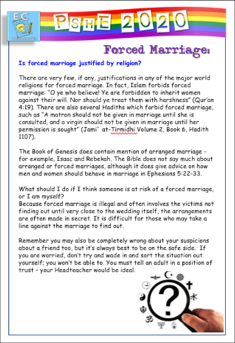 Forced Marriage PSHE Workbook | Teaching Resources