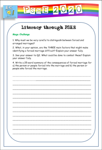 Forced Marriage PSHE Workbook | Teaching Resources