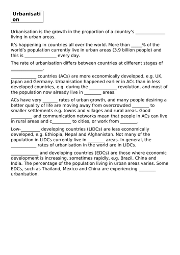 Changing pattern of urbanisation - GCSE Geography | Teaching Resources