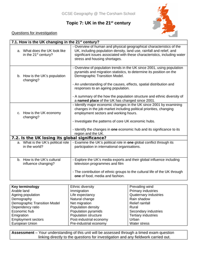 Topic overview sheets - GCSE Geography (OCR B) | Teaching Resources