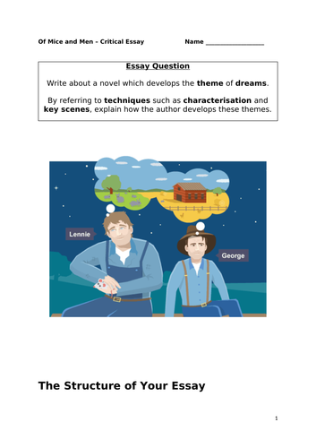 Of Mice And Men: Differentiated Critical Essay Booklet | Teaching Resources