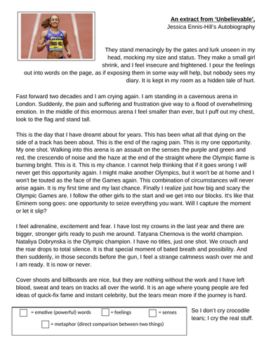 Autobiography: Jessica Ennis Extract | Teaching Resources