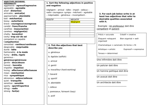 Personality in French. Personal qualities. The world of work | Teaching ...