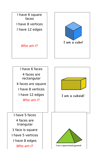 3d shapes - Who am I? Card matching game | Teaching Resources