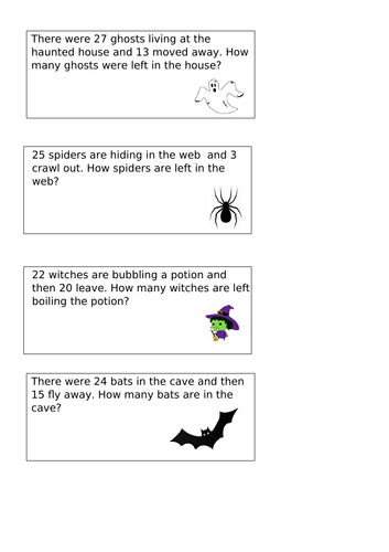 Worded subtraction halloween problems to 100 | Teaching Resources