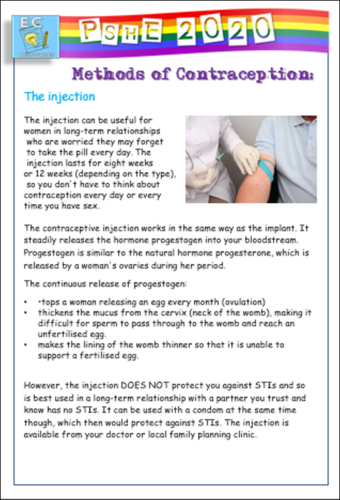 Contraception Workbook PSHE | Teaching Resources